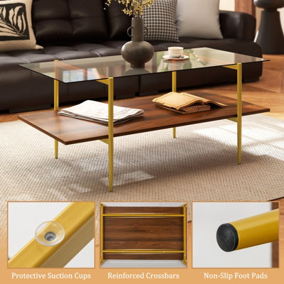 GAINOOM Home 2-Tier Glass Coffee Table Rectangle Center Table w ...