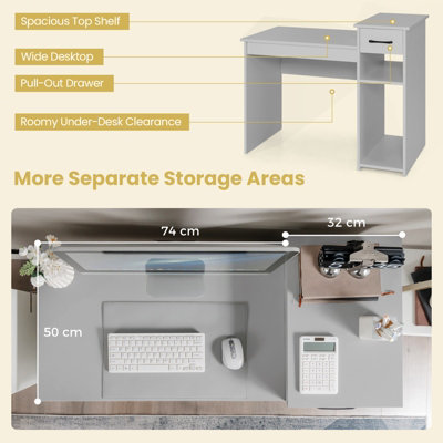 GAINOOM Home Office Grey Computer Desk Laptop PC Desk with Drawer & CPU ...