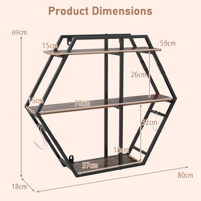 GAINOOM Industrial Hexagon Shelves for Wall 3-Tier Decorative Floating ...