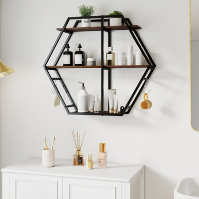 GAINOOM Industrial Hexagon Shelves for Wall 3-Tier Decorative Floating ...