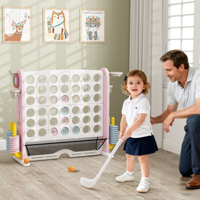 GAINOOM Jumbo 4-in-a Row Game Set Pink Height Adjustable 4-to-score ...