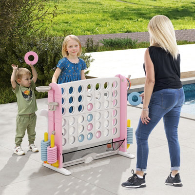 GAINOOM Jumbo 4-in-a Row Game Set Pink Height Adjustable 4-to-score ...