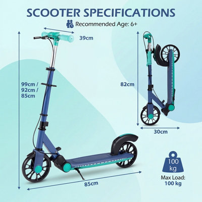 GAINOOM Kick Green Scooter for 6+ Foldable Scooter w/ 2 Light-up Wheels
