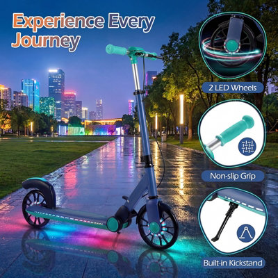 GAINOOM Kick Green Scooter for 6+ Foldable Scooter w/ 2 Light-up Wheels