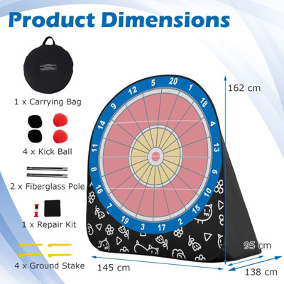 GAINOOM Kids Black Large Dart Board Foldable Dartboard w/ 4 Kick Balls