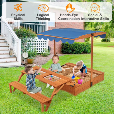 GAINOOM Kids Wooden Natural Sand Box Outdoor Sand Pit w/ Lid Cover