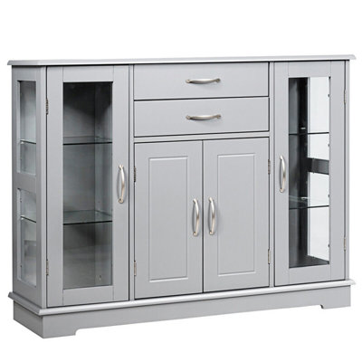 GAINOOM Kitchen Grey Buffet Server Sideboard Wooden Storage Cupboard ...