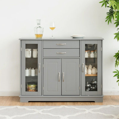 GAINOOM Kitchen Grey Buffet Server Sideboard Wooden Storage Cupboard ...