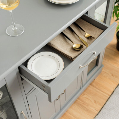 GAINOOM Kitchen Grey Buffet Server Sideboard Wooden Storage Cupboard ...