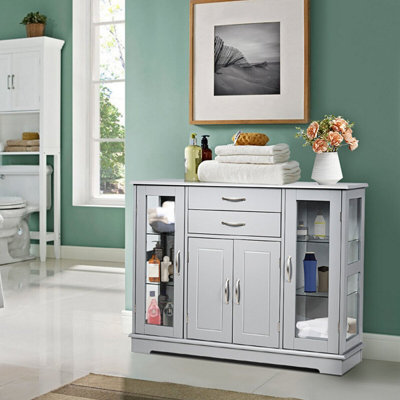 GAINOOM Kitchen Grey Buffet Server Sideboard Wooden Storage Cupboard ...