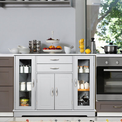 GAINOOM Kitchen Grey Buffet Server Sideboard Wooden Storage Cupboard ...