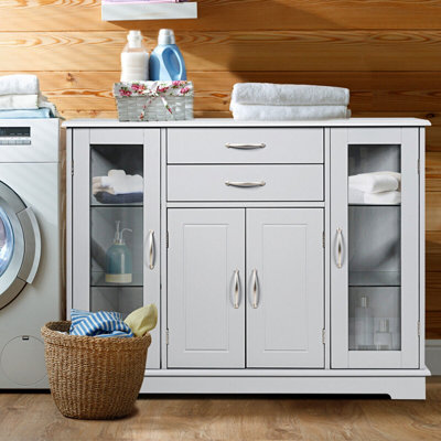 GAINOOM Kitchen Grey Buffet Server Sideboard Wooden Storage Cupboard ...