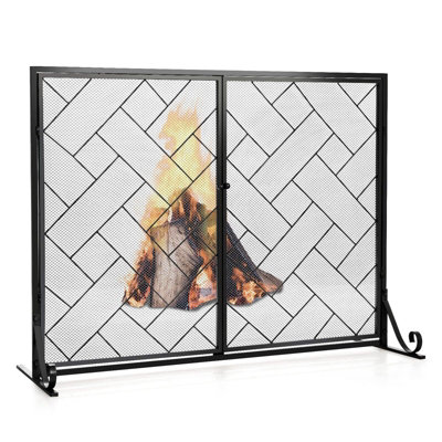 GAINOOM Large Flat 2 Doors Fireplace Screen Gate Large Spark Fire Guard ...