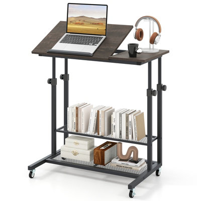 GAINOOM Mobile Stand up Dark Desk Height Adjustable Sit Stand Desk
