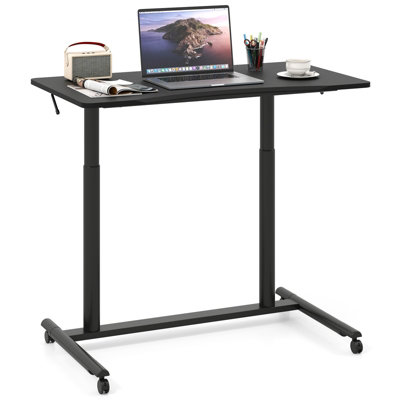 GAINOOM Mobile Standing Black Desk C-Shaped Sit Stand Desk w/Adjustable ...