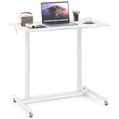 GAINOOM Mobile Standing White Desk C-Shaped Sit Stand Desk w ...