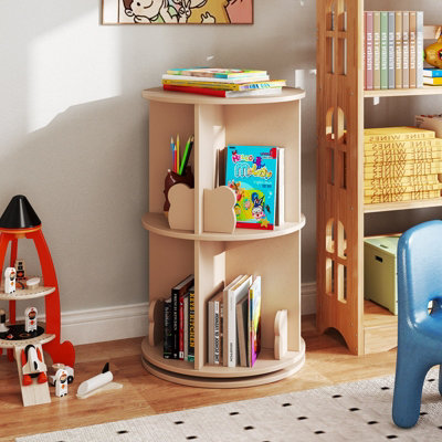 GAINOOM Natural Revolving Display Storage Rack Kids Rotating Bookshelf