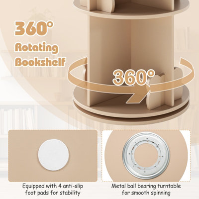 GAINOOM NATURAL REVOLVING DISPLAY STORAGE RACK KIDS ROTATING BOOKSHELF