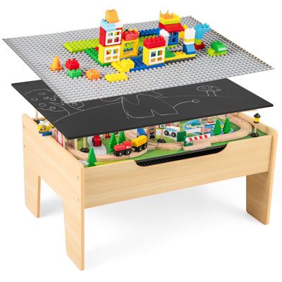 GAINOOM Natural Wooden Train Table 78 Pieces Kids Activity Railway Playset