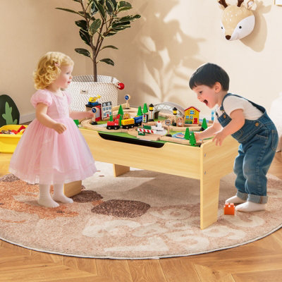 GAINOOM Natural Wooden Train Table 78 Pieces Kids Activity Railway Playset