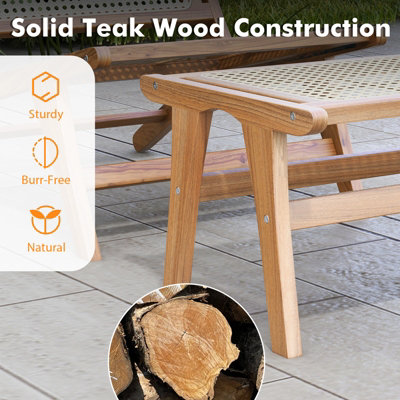 GAINOOM Ottoman Footstool Natural Teak Wooden Foot Rest