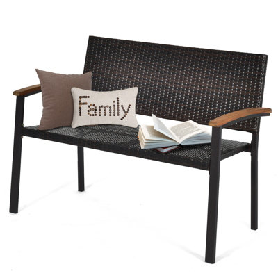 GAINOOM Outdoor Coffee Garden Stackable Bench All-Weather PE Wicker ...