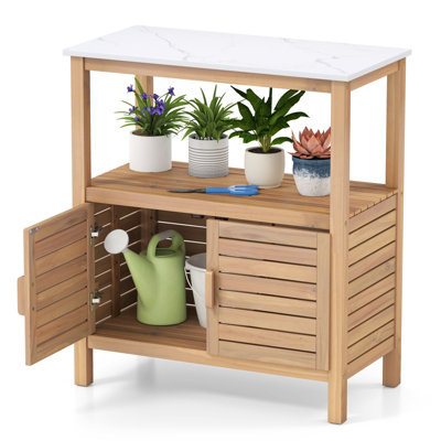 GAINOOM Outdoor Potting Bench Garden Potting Table with Resin Tabletop