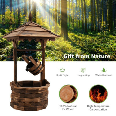 GAINOOM Outdoor Wooden Water Fountain Rustic Brown Wishing Well ...