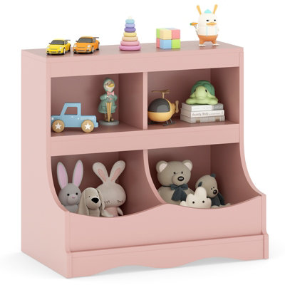 GAINOOM Pink Toy Storage Organizer 4-Cubby Kids Bookcase for Toys & Books