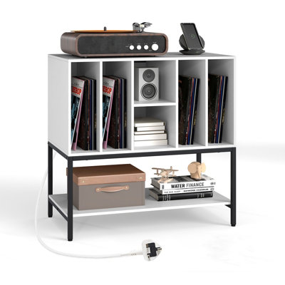 GAINOOM Record Player Stand White Turntable Table with Charging Station ...