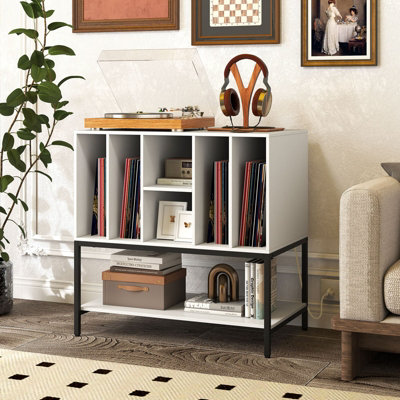 GAINOOM Record Player Stand White Turntable Table with Charging Station ...