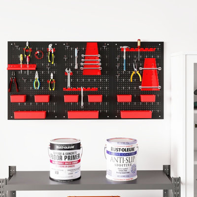 GAINOOM Red Pegboard Wall Organizer 9-Bin Parts Rack Organizer w ...