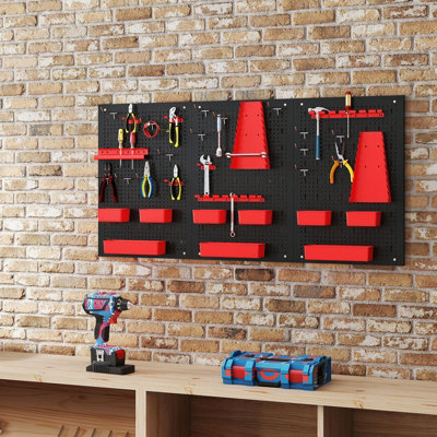 GAINOOM Red Pegboard Wall Organizer 9-Bin Parts Rack Organizer w ...