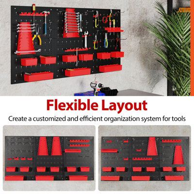 GAINOOM Red Pegboard Wall Organizer 9-Bin Parts Rack Organizer w ...