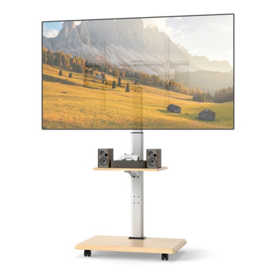 GAINOOM Rolling Natural TV Stand on Wheels Mobile TV Cart for 32"-75 ...