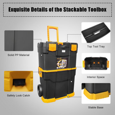 GAINOOM Rolling Stackable Toolbox Heavy Duty Mobile Toolbox Portable 3 ...