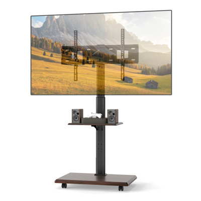 GAINOOM Rolling Walnut TV Stand on Wheels Mobile TV Cart for 32"-75 ...
