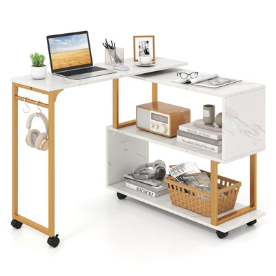 GAINOOM Rotating White Sofa Side Table Writing Study Desk with Wheels