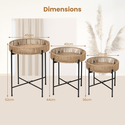 GAINOOM Round Bedside Tables Nesting Side Tables Set of 3 Weaving End ...