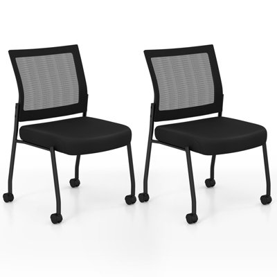 GAINOOM Set of 2 Armless Reception Chairs Stackable Office Guest Chairs ...
