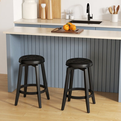 GAINOOM Set of 2 Black Bar Stools 66cm Upholstered Counter Height Chair ...
