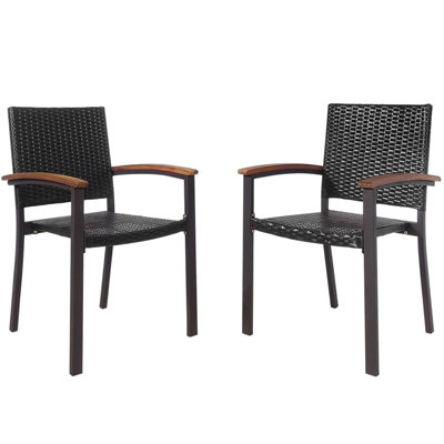 GAINOOM Set of 2 Outdoor Brown PE Wicker Stackable Chairs Patio Dining ...