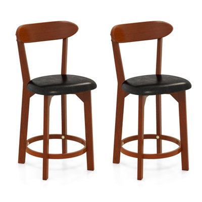 GAINOOM Set of 2 Walnut Bar Stool 60cm Seat Height Barstools