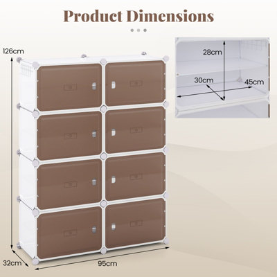 GAINOOM Shoe Rack 8 Tier Shoe Storage Cabinet 32 Pair Plastic Shoe ...