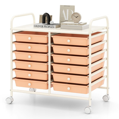 GAINOOM Soft Peach Storage Cart Multi-Purpose Utility Cart with Drawer