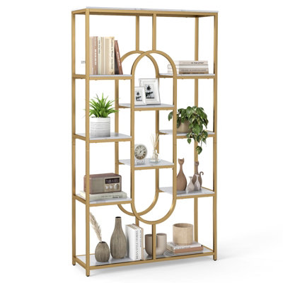 GAINOOM Tall 5-Tier Bookcase with Metal Frame Oval Design Open Storage ...