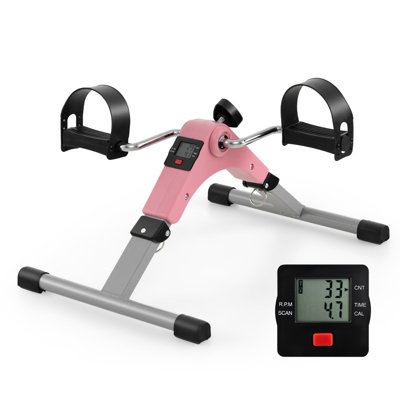GAINOOM Under Desk Pink Exercise Bike Foldable Mini Pedal Exerciser