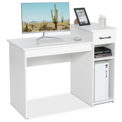 GAINOOM White Computer Desk PC Desk Compact Study Desk w/ Drawer & CPU ...