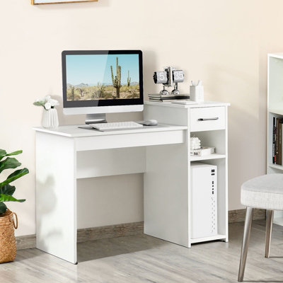 GAINOOM White Computer Desk PC Desk Compact Study Desk w/ Drawer & CPU ...
