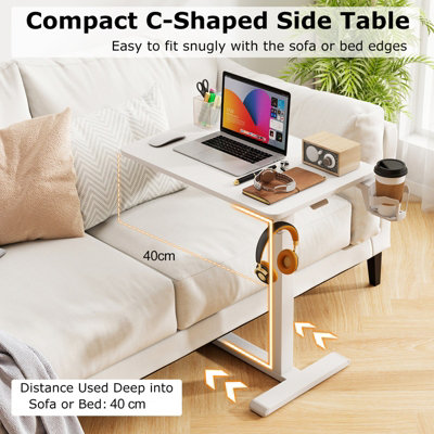 GAINOOM White Mobile Standing Desk Height Adjustable Overbed Bedside Table